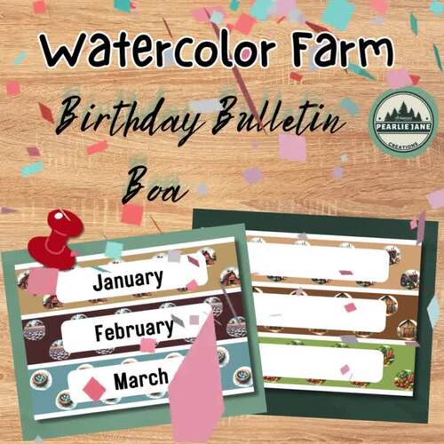 Watercolor Farm Birthday Bulletin Board Set by Pearlie Janes Creations