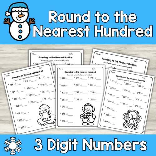 Winter Rounding Round to the Nearest Hundred | 3 Digit Numbers Bundle