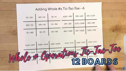 4th/5th Grade Whole Number Operations Tic-Tac-Toe - Printable Math Games