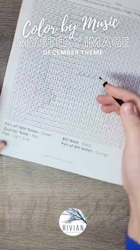 Color by Music Symbol Mystery Images Christmas & New Year's Music Coloring