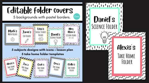 Black and White Pastel Pop cover pages, pendants, schedule cards, name tags