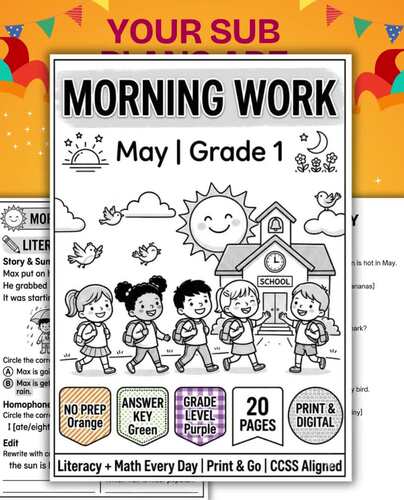 Morning Work May Grade 1 | ELA Math Review Worksheets | No Prep | TPT