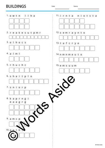Word Puzzle Games | Copy Crossword Word Search Anagram | BUILDINGS