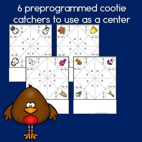 Ten More Ten Less Cootie Catcher Game | Add Ten Take Ten Winter Theme