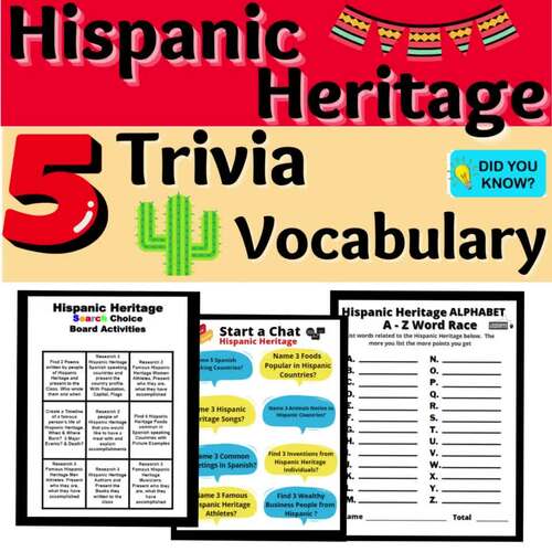 Hispanic Heritage Month Activities Resource Choice Board Games Trivia