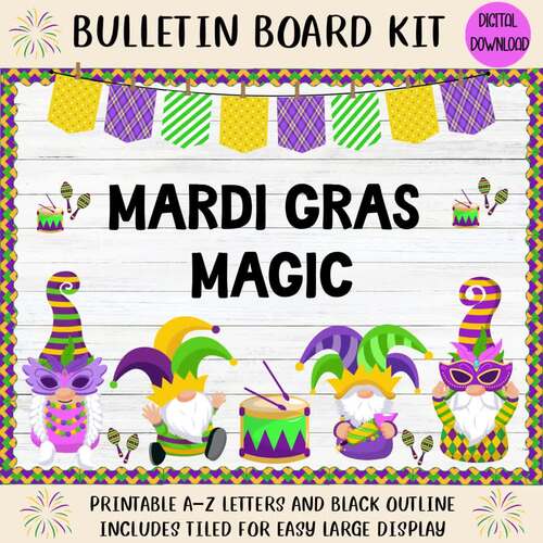 Mardi Gras Magic Bulletin Board | Classroom Decor for February | TPT