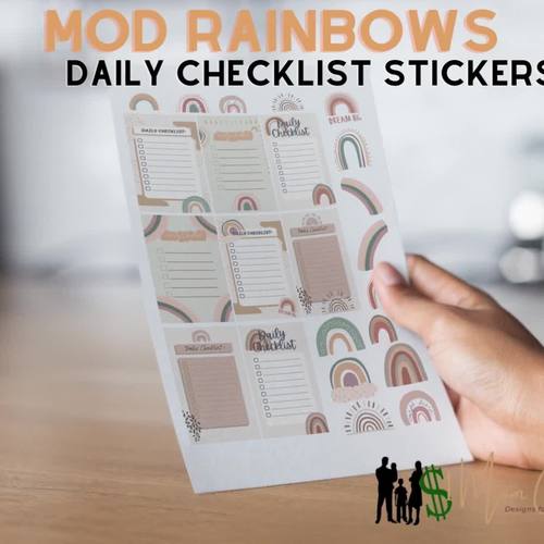 Daily Checklist Mod Rainbow Planner Printable Sticker Sheet | TPT