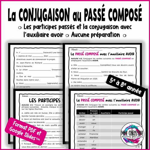 Le passé composé verbes I Cahier d'activités I French Verbs Past Tense ...