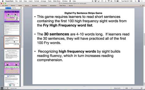 Digital Fry High Frequency Sight Word Sentences Game for PowerPoint