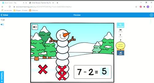 BOOM CARDS: Restas 1-10 de invierno- Winter Substraction Distance Learning
