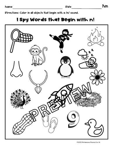 I SPY Initial Sounds- Worksheets for Beginning Sounds- Fundations ...