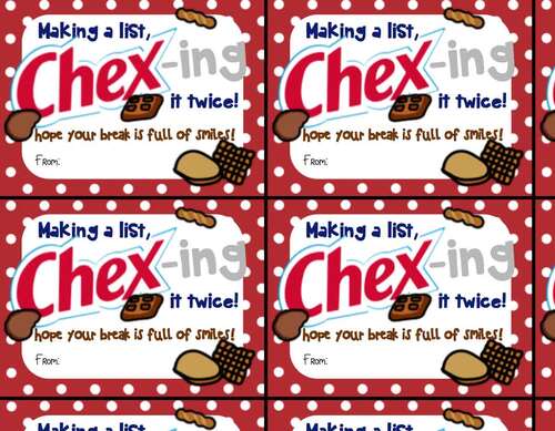 Chex Mix Christmas (Winter) Holiday Gift Tag- Making a list, Chex-ing ...