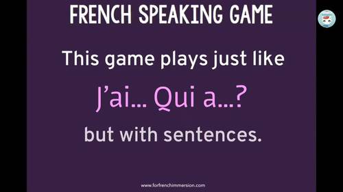 French Verbs in ER French Speaking Game | similar to J'ai... Qui a...?