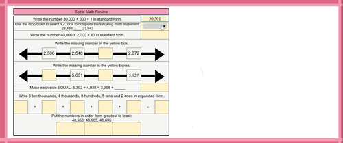 NO PREP - Spiral Math Review for 3rd or 4th grade - Pink Butterfly