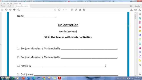 Une activité de l'hiver - Un entretien (A winter-themed French ...