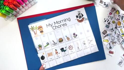 Pirate Themed Chore Charts, Editable Visual Schedule & Summer Chore Cards