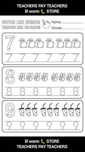 Counting 1-9 (ver.4) DOTTED LINE NUMBER TRACING AND COLORING by lilworm