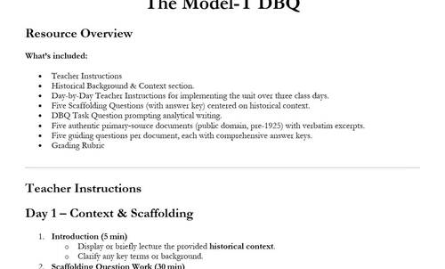 No Prep Model T DBQ by PBL History & Civics | TPT
