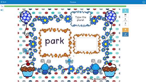 Plural Nouns ending S or ES Boom Cards™ Blue Flowers by The British Kitty