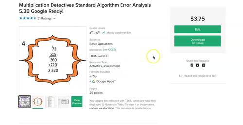 Multiplication Error Analysis - Standard Algorithm - TEKS 5.3B by Math ...