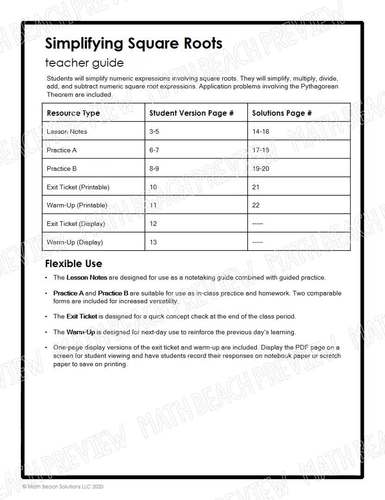 Simplifying Square Roots Lesson (Numeric Only) by Math Beach Solutions