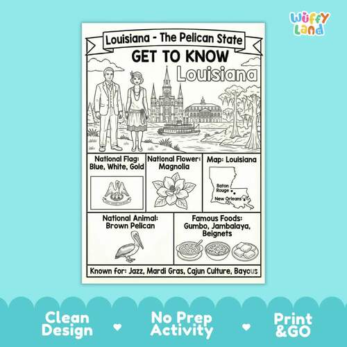 Louisiana Geography Coloring Poster Get to Know Louisiana State Symbols ...