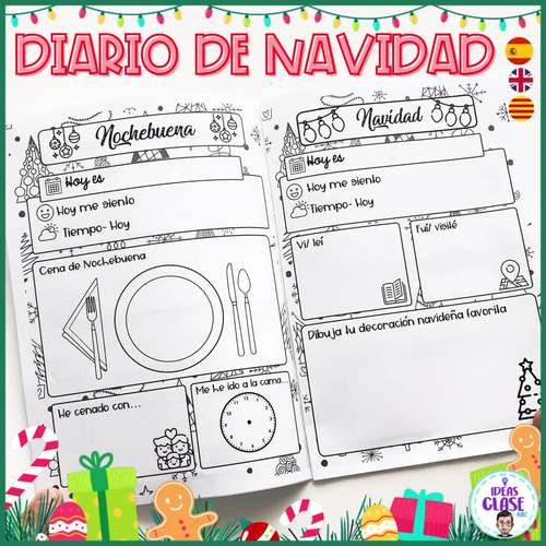 Christmas journal- Diario de Navidad- bilingual - Printable and digital