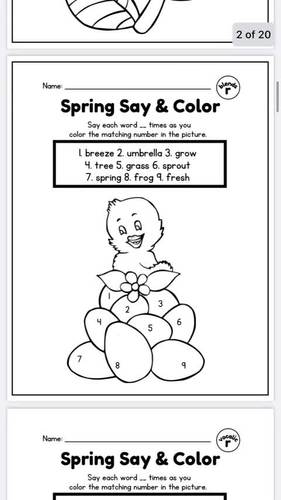 Spring/Easter Articulation Say and Color- Coloring Pages for Speech Therapy