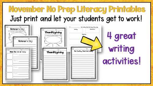 November First Grade No Prep Literacy Worksheet Packet + TpT EASEL Activity