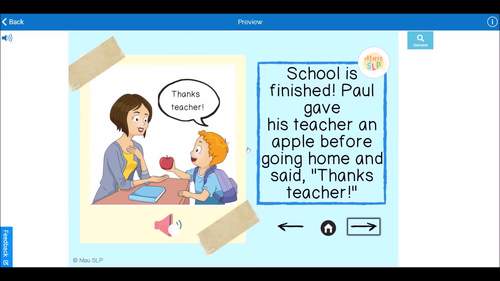 Short Stories: Two-Sentence Stories (Paul's Day) Boom Cards™ by Mau SLP