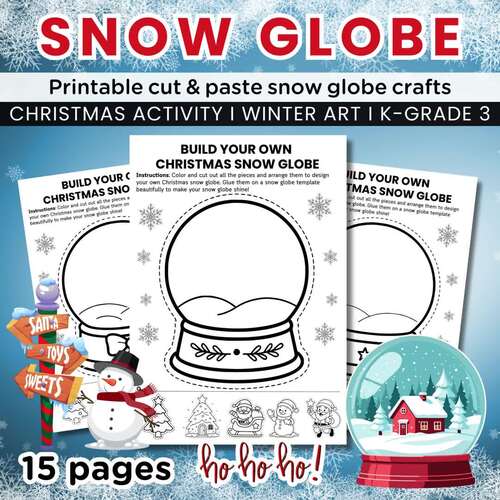 Build Your Own Christmas Snow Globe Crafts, Cut and Paste Coloring Activity