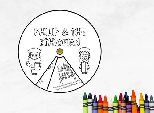 Philip and the Ethiopian Bible Lesson Spinning Wheel, Sunday School Craft