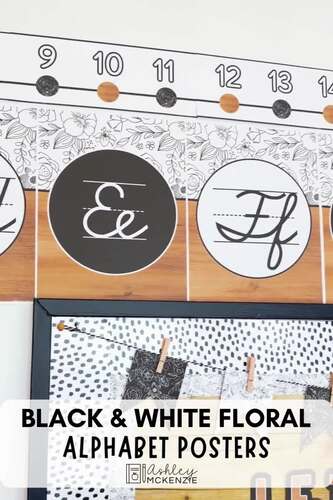 Floral Black and White Classroom Decor | Alphabet Posters - Editable!