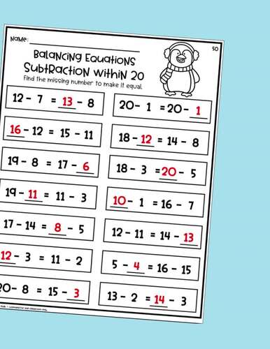 Penguin Balancing Equations Addition Within 20 No Prep Winter Math ...
