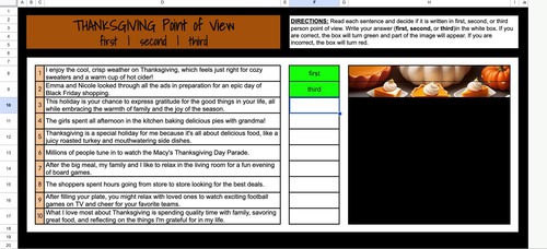 THANKSGIVING POINT OF VIEW Google Sheets Digital Mystery Picture