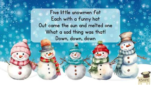 Music: Five Little Snowmen Winter Song Classroom Songs Reading Lyrics ...