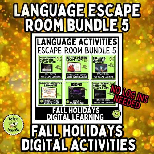Speech Language Activities Digital Escape Autumn Fall Holidays Bundle 5