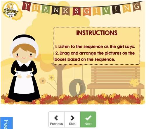 Thanksgiving Picture Sequencing Auditory Sequential Memory Boom Cards