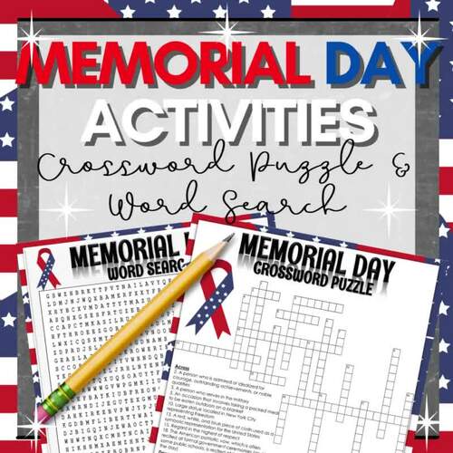 Middle School Memorial Day Activities: CROSSWORD & WORD SEARCH 6th 7th 8th