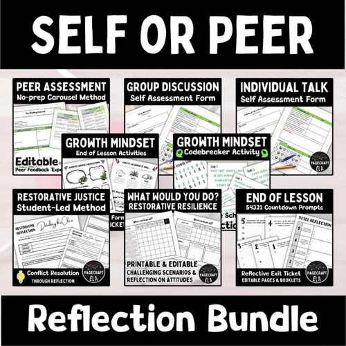 Self or Peer Assessment Reflection BUNDLE for Growth Mindset and Resilience