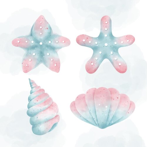 Blue Seashell & Starfish Watercolor Clipart Set by Bunnylovely creation