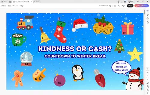 Kindness or Cash: Countdown to Winter Break | Calendar Bulletin Board