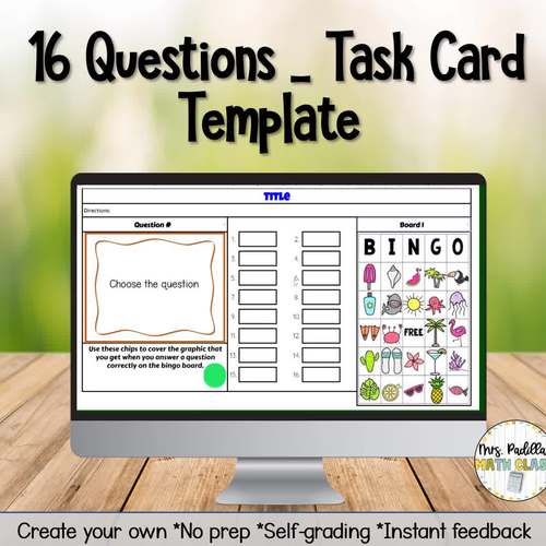 BINGO Self-checking Task Cards Activity TEMPLATE | 16 Questions | TPT