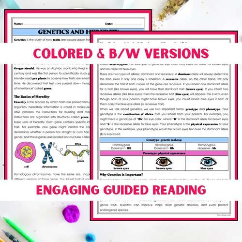 Intro to Genetics & Heredity Reading Comprehension Passage & Questions ...