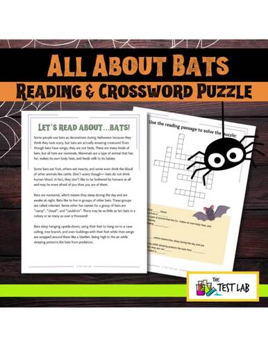 Spooky Science Halloween Bats Reading Passage & Crossword Puzzle Worksheet