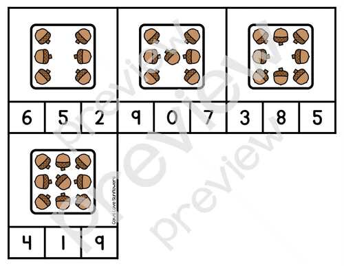 Acorn Dice and Domino Clip Cards - Count and Write Number Sentences 0 to 18