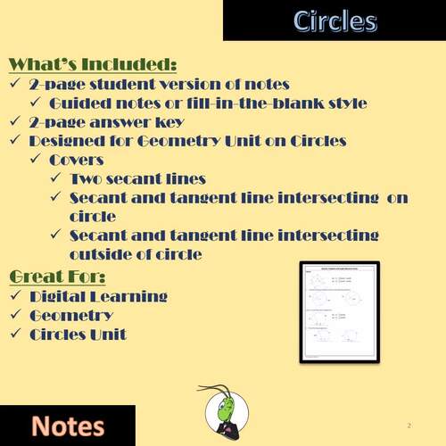 Secants, Tangents and Angle Measures Geometry Guided Notes Circles Unit