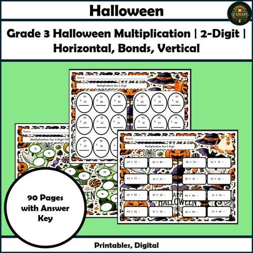 Grade 3 Halloween Multiplication Math 2 Digit Fact Missing Number Bond