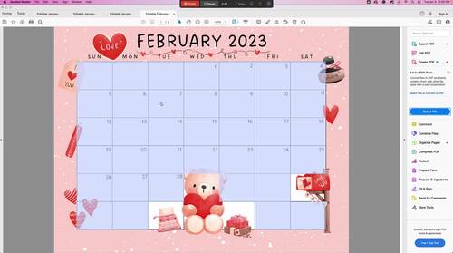 Editable 2023 February Monthly Calendar: Fillable with Acrobat Reader