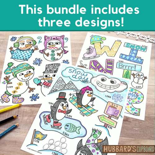 2-3 Digit by 1-2 Digit Multiplication Winter Math Craft Color by Number ...